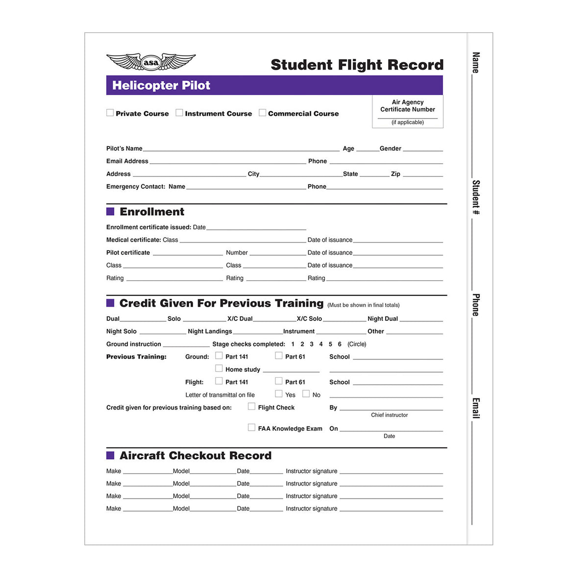 ASA Student Flight Records: Helicopter, 4th Edition | Track Flight ...