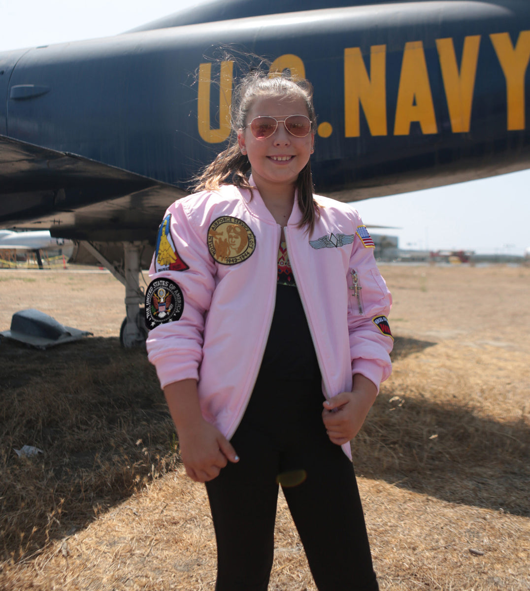 Up and Away - Youth MA-1 Flight Jacket (Pink 7-Patch) – Pilots HQ LLC.